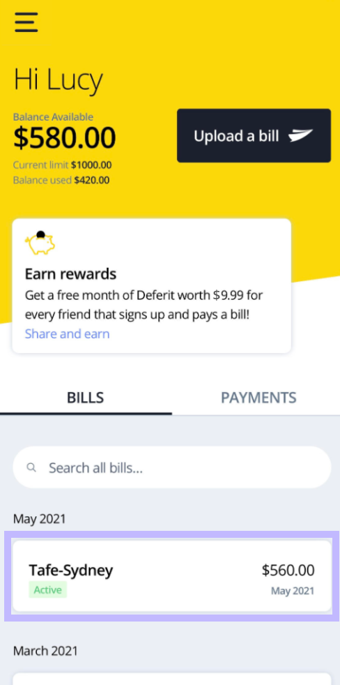 Paying early – deferit